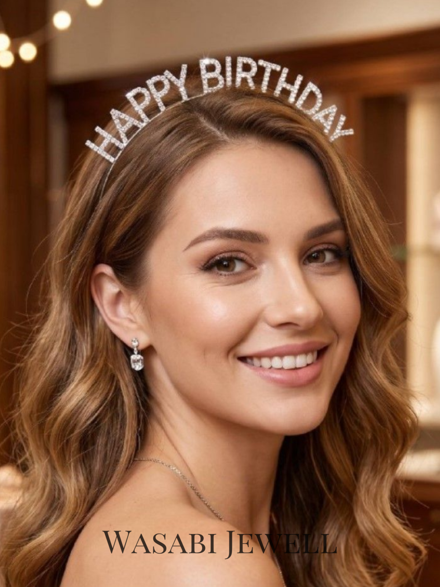 Ободок для волос HAPPY BIRTHDAY на день рождения серебряного цвета с кристаллами