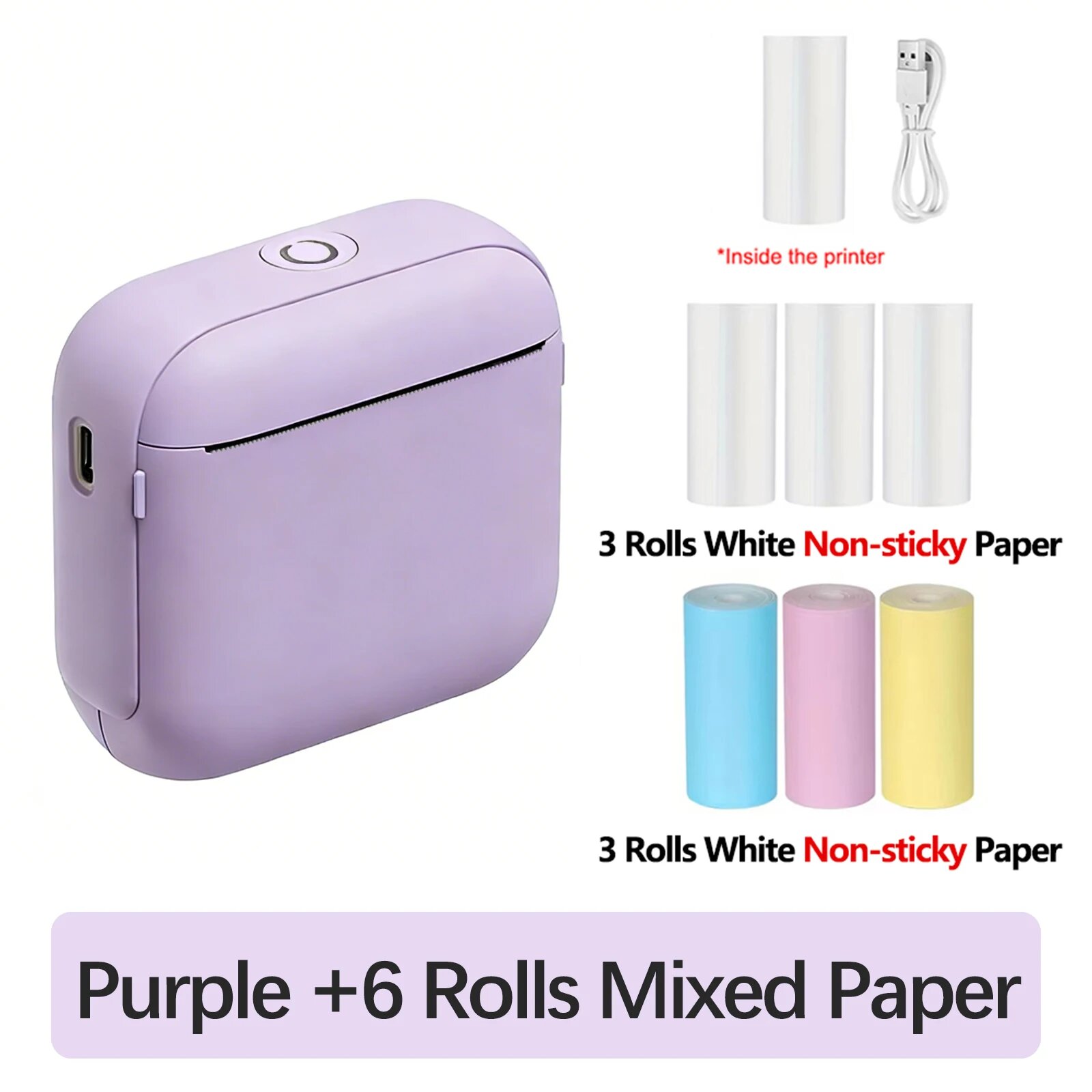 Marklife мини-термопринтер X6 Фиолетовый, Purple add 3 Rolls