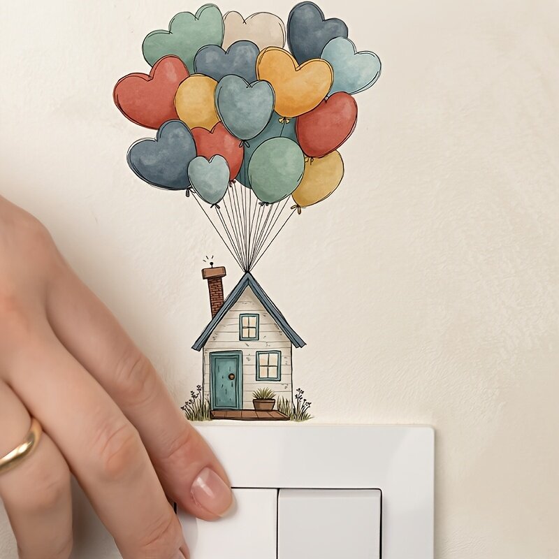 Наклейка на выключатель "Love Heart Balloon Cottage", самоклеящаяся, декор для дома, подходит для гостиной, спальни, ванной