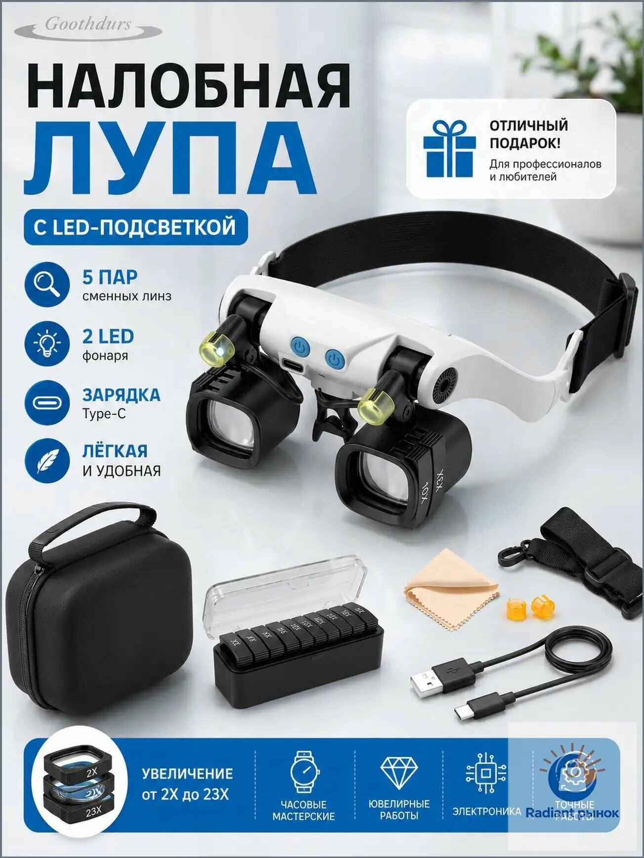 Лупа 23-кратная, диаметр: 150 мм
