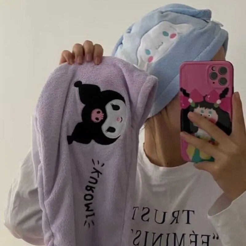 Шапочка для сушки волос Kuromi быстрая сушка микрофибра супер впитывающая, мягкая шапочка для волос после мытья
