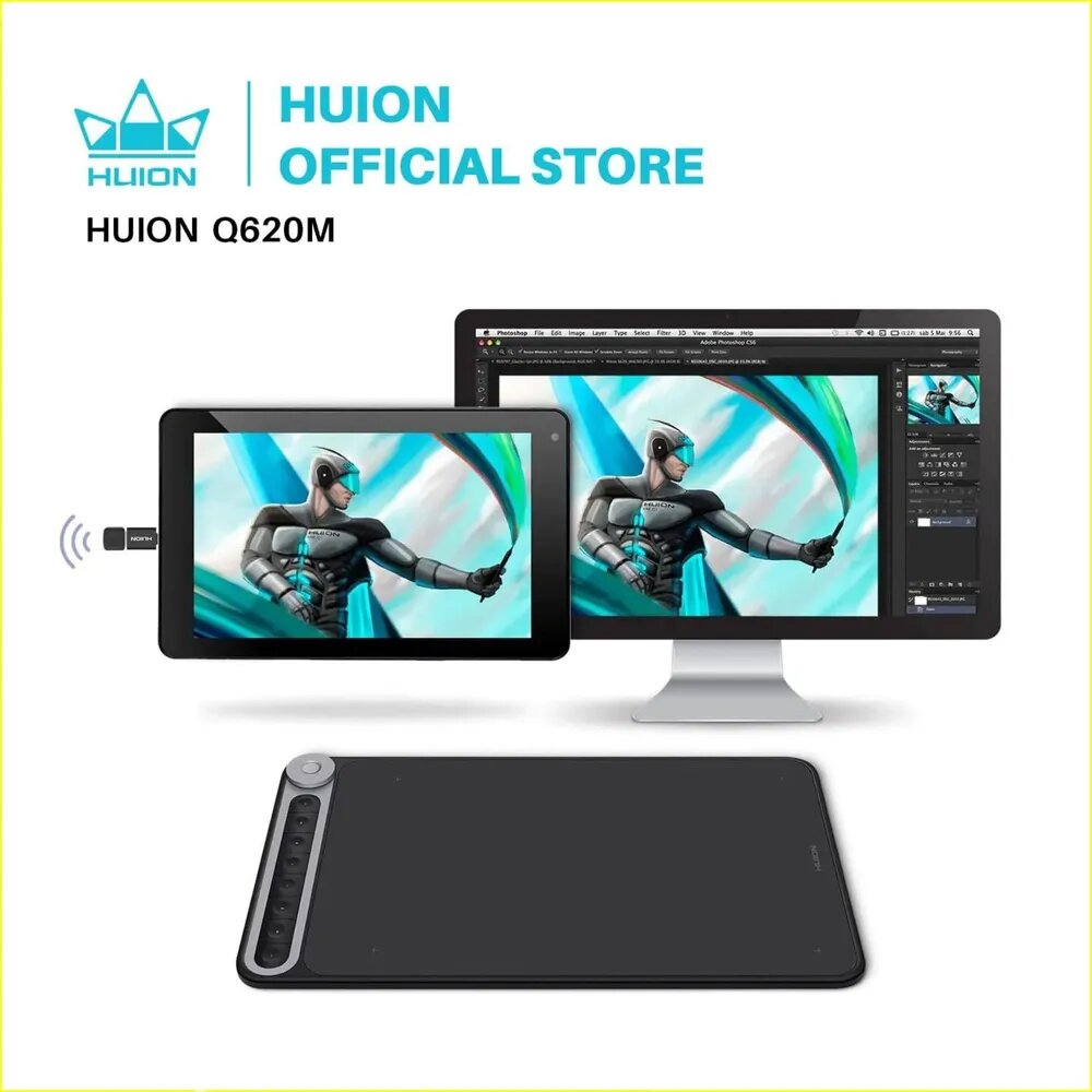Графический планшет HUION Inspiroy Q620M, формат A4, черный, черный матовый