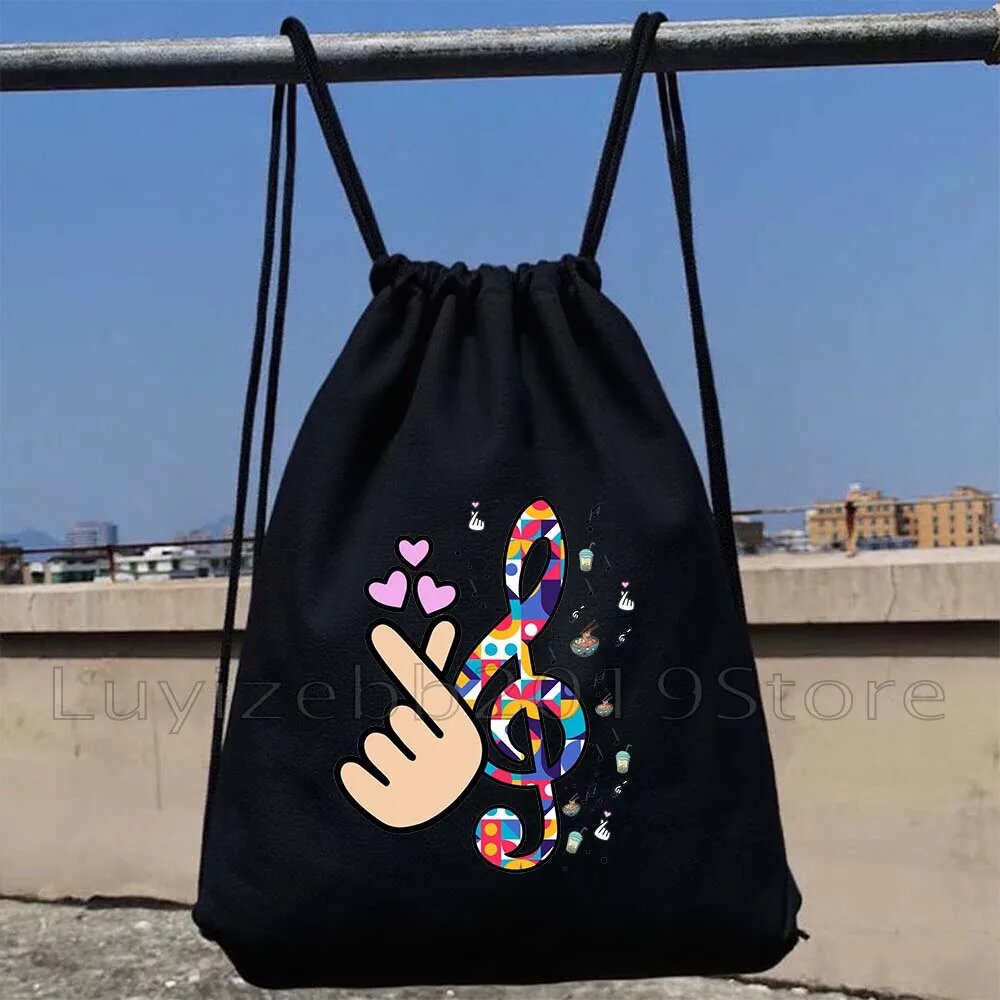 K-pop Hand Корейский Hangul Fingerheart Kpop Finger Heart Saranghae Холщовые сумки на шнурке 733