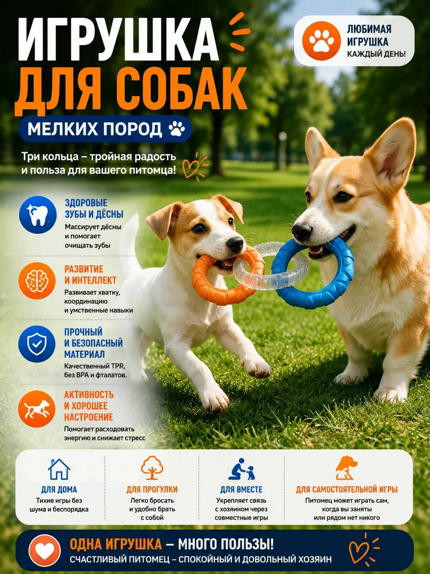 Перетяжка Зоогений, для совместных игр, с тремя резиновыми кольцами