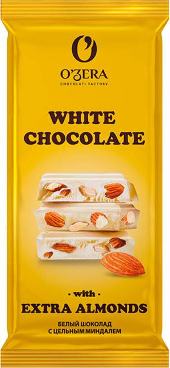 O Zera Шоколад белый White Chokolate with extra almonds с цельным миндалём, 90 гр