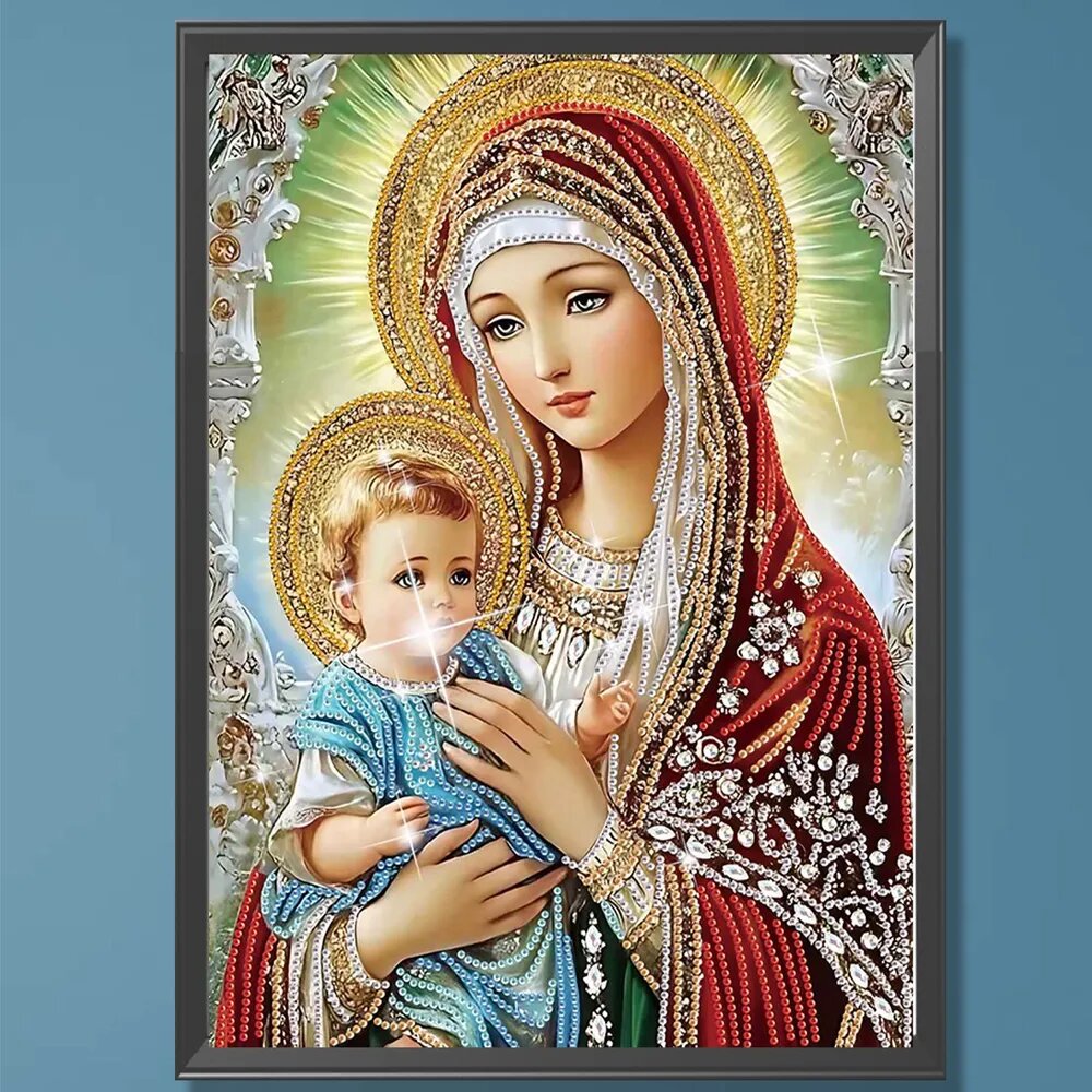 Часть выкладки картины Дева Мария с младенцем 30x40 см, алмазная живопись без рамки