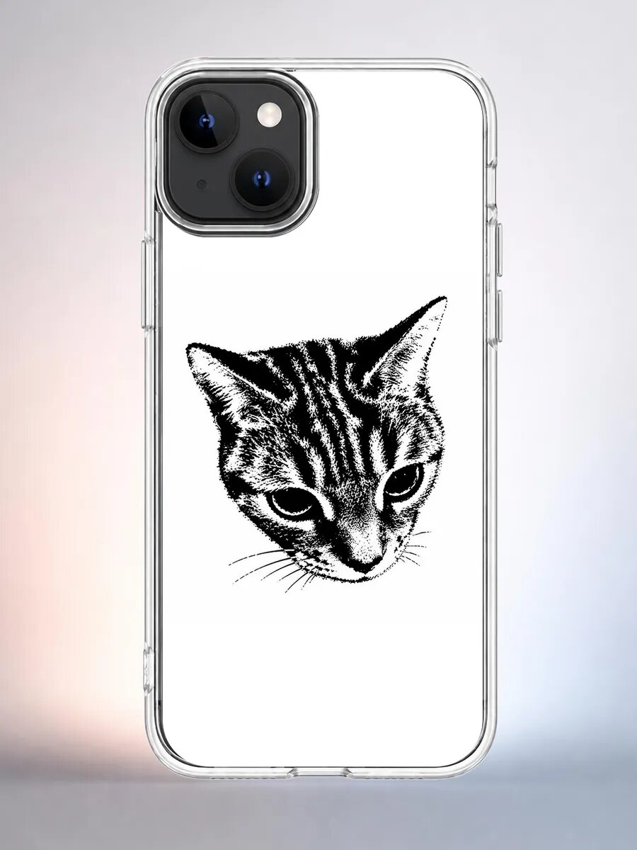 Чехол iPhone 13 полосатый кот силиконовый прозрачный