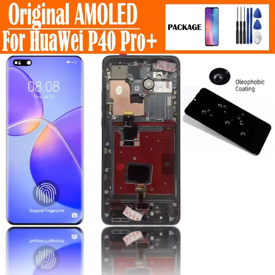 Оригинальный 6,58 "для Huawei P40 Pro Plus ЖК-экран с рамкой P40 Pro + LCDELS-N39 ELS-AN10, детали сенсорного экрана