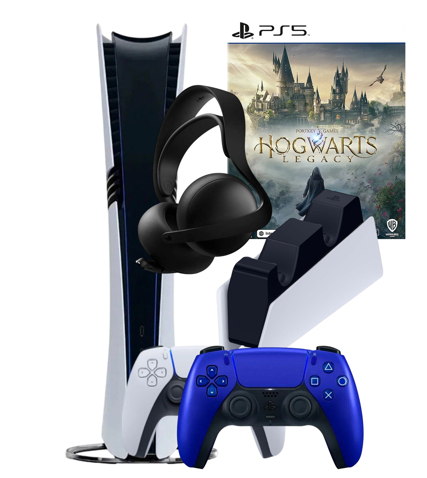 Игровая приставка PS5 Pro + Hogwarts Legacy+ Dualsense Charging Station + DualSense PS5 Cobalt Blue + Pulse Elite Black