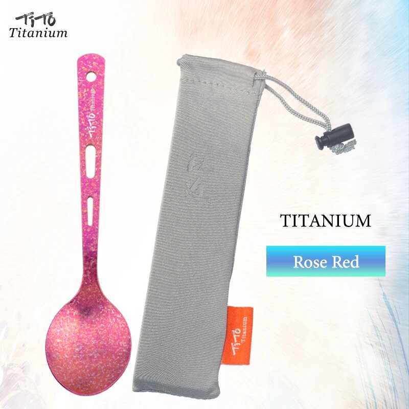 TiTo Титановая ложка-вилка Rose Red, набор с чехлом
