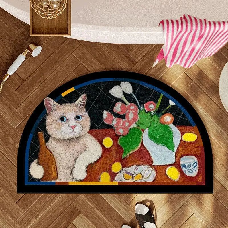 HYYM Коврик для ванной 50x80 см кот, Полукруглый коврик для ванной с принтом кота