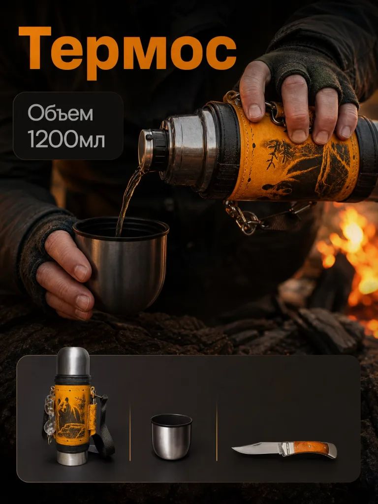 Термос Крышка-чашка, С ручкой, 1.2 л