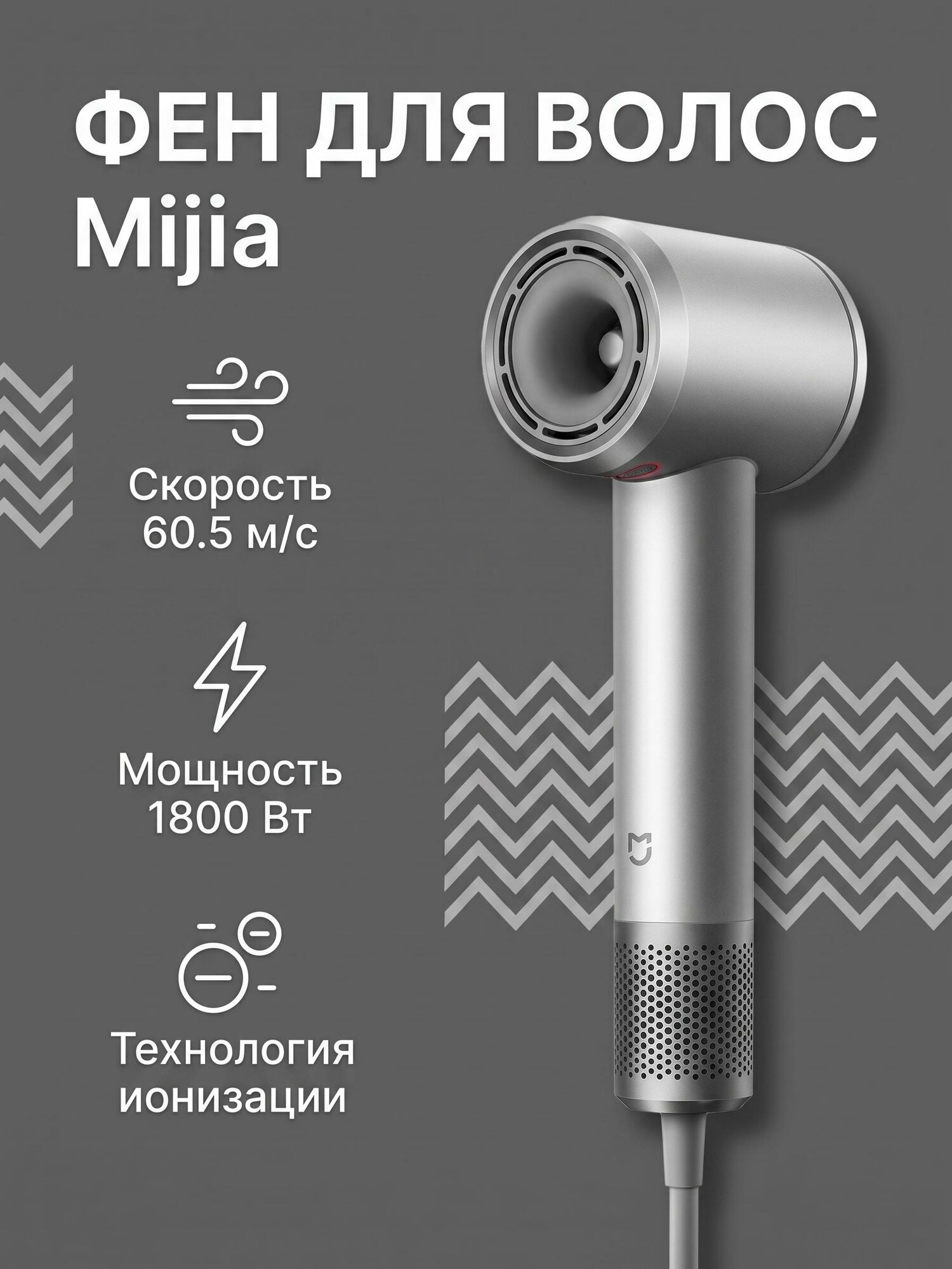 Фен для волос Mijia High Speed Hair Dryer Pro Rock Ash SGHF4PLF/GSHF4PLF, CN, серый