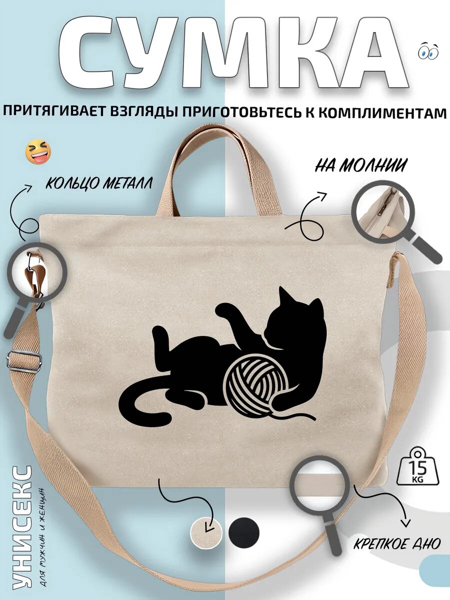 Сумка шоппер  Черный минимализм без рисунка с