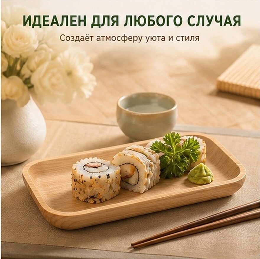 Деревянный Поднос Для Еды Прямоугольной Формы Натуральный Мини Поднос Для Фруктов И Салатов 19.60X9.60X1.30Cm