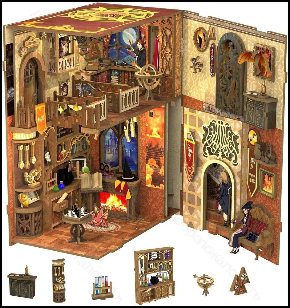 Книжный Уголок Улочка С Подсветкой Деревянный 3D Конструктор, DIY Набор Для Сборки И Подарка