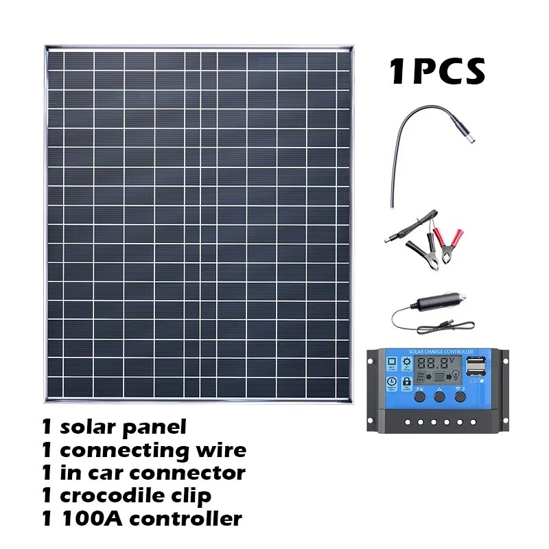 Солнечная панель 500 Вт 1000 Вт 12В с контроллером 100А Зеленый, 2PC Controller kiTS