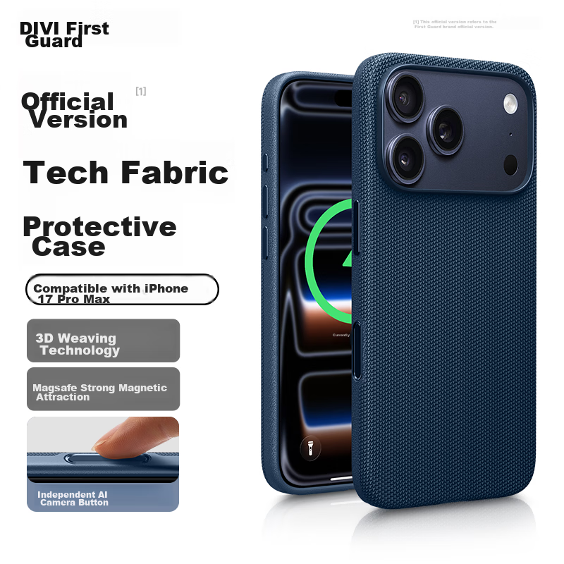 DIVI чехол для Apple iPhone 17 Pro Max из вязаной ткани с магнитным креплением и защитой от падений синий Модель：Apple