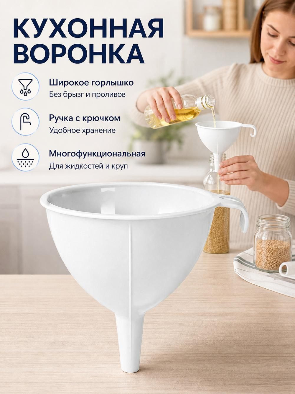 Пластиковая воронка широкое горло для кухни, универсальная воронка для масла, вина, перелива и фильтрации жидкостей