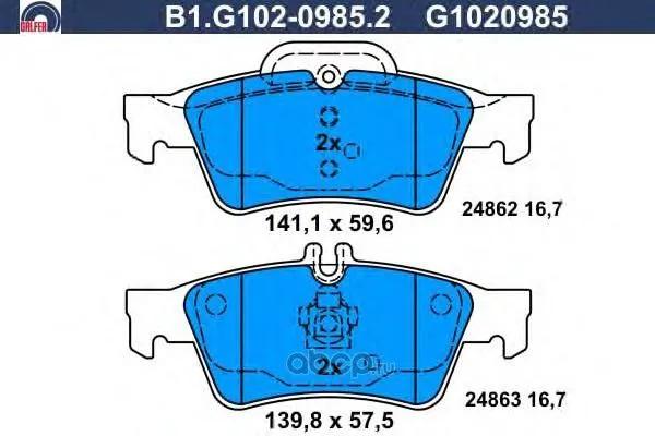 Колодки тормозные задние GALFER B1-G102-0985-2 Mercedes E-Klasse W211 03, 02- E-Klasse Komercedesi S211 03, 03-
