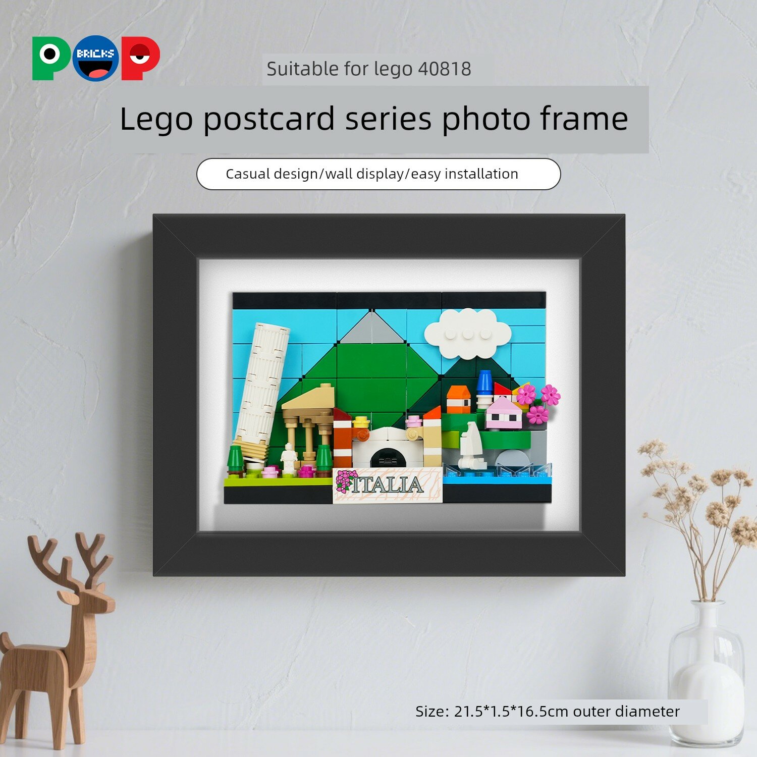 Настенный дисплей-кейс для серии открыток LEGO 40818 — итальянская тематика, пылезащитный, готов к установке