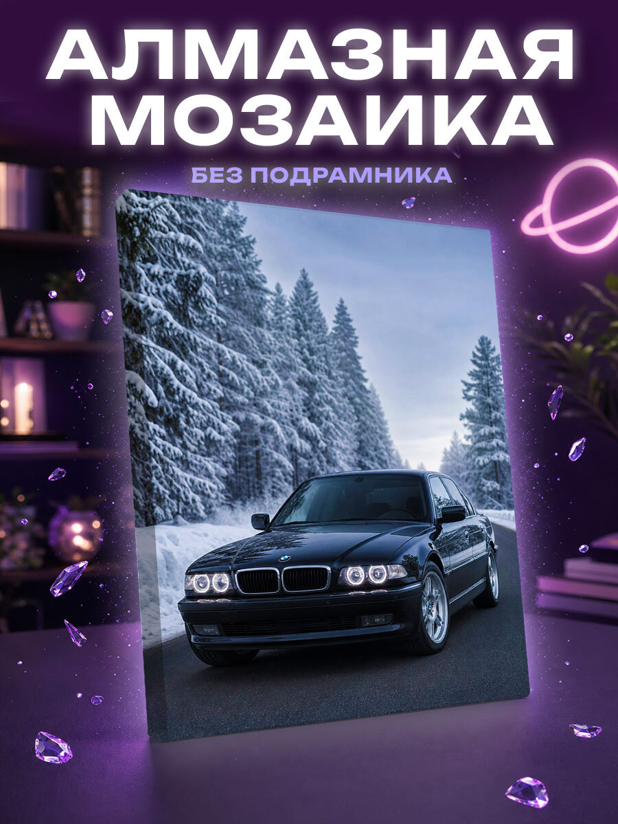 Алмазная мозаика Чёрный BMW среди снегов