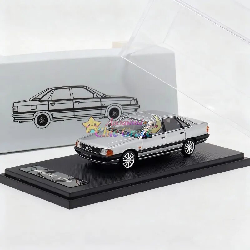 Металлическая модель Audi 100 C3 1:64, серебристый, цинковый сплав, ABS пластик, коллекционная