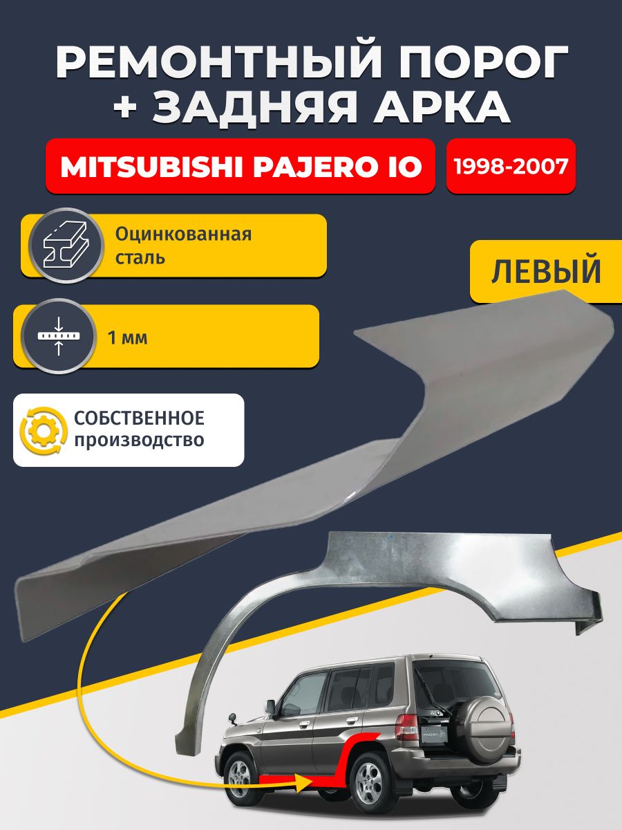 Левая ремонтная задняя арка (0,8 мм) и левый ремонтный стандартный порог (1 мм) на Mitsubishi Pajero iO 1998-2007 5 дв (Паджеро ИО). Материал оцинкованная сталь.