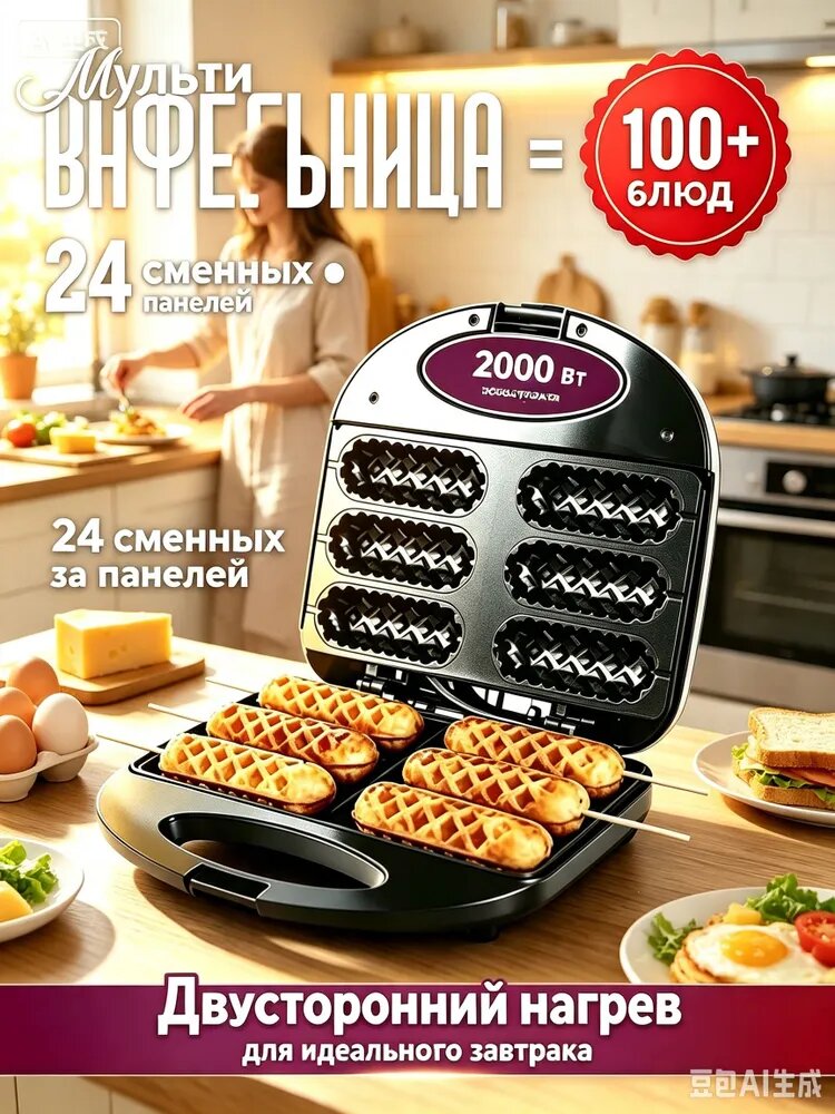 Вафельница czy2669-1pc 2000 Вт, черный матовый