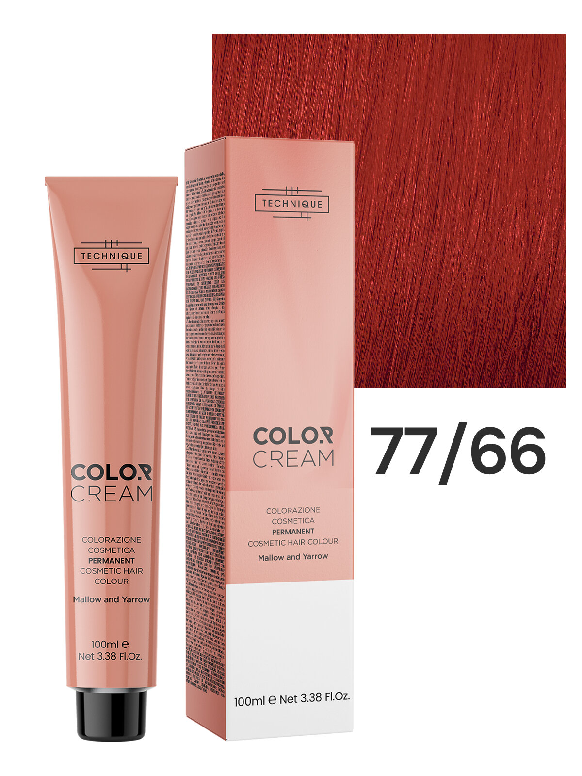 Крем - краска для волос профессиональная Technique Color Cream Permanent Cosmetic Hair Colour 77.66 Глубокий русый Интенсивный красный, 100 мл