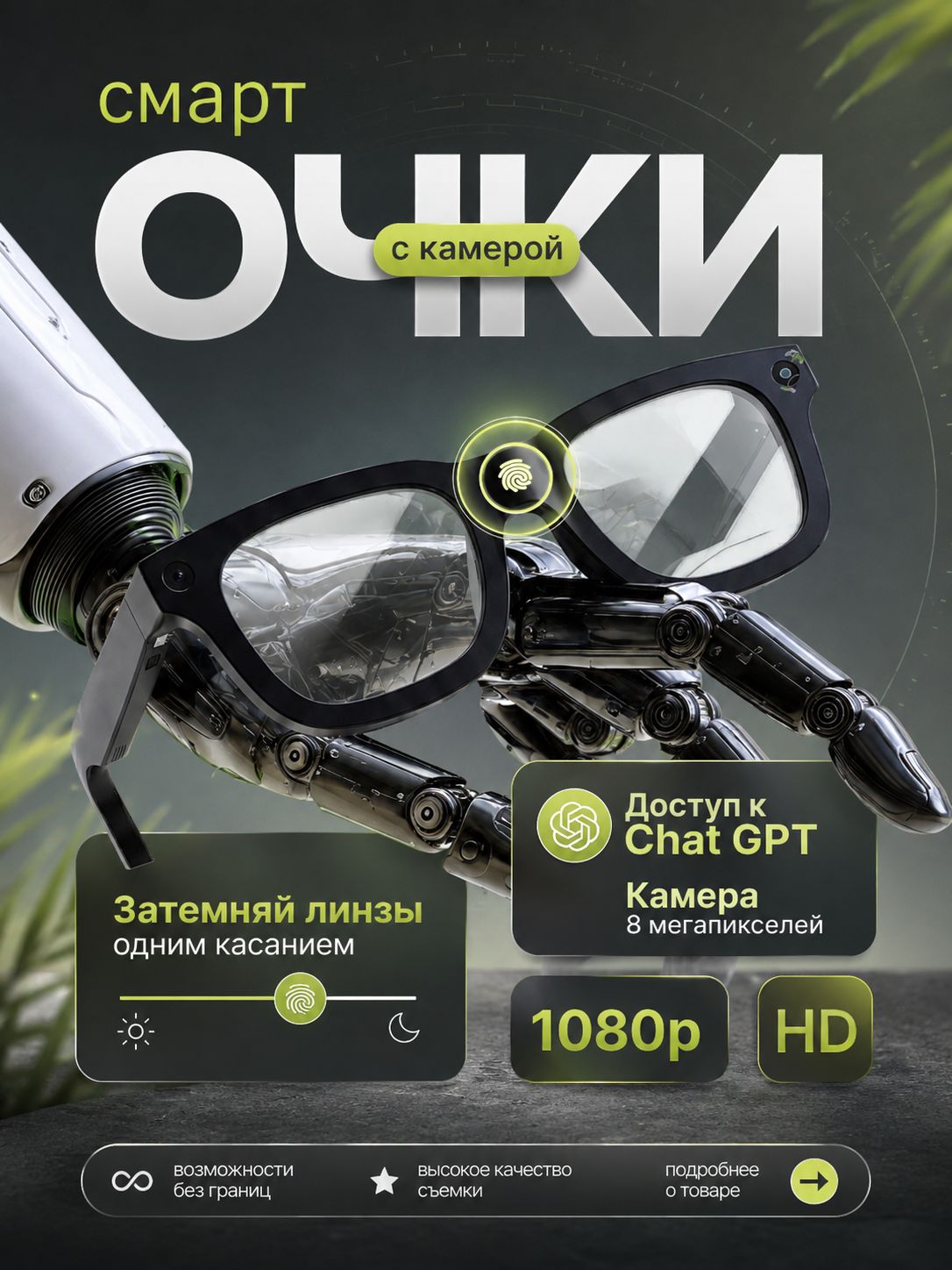 Умные очки с камерой и микрофоном, смарт-очки с камерой