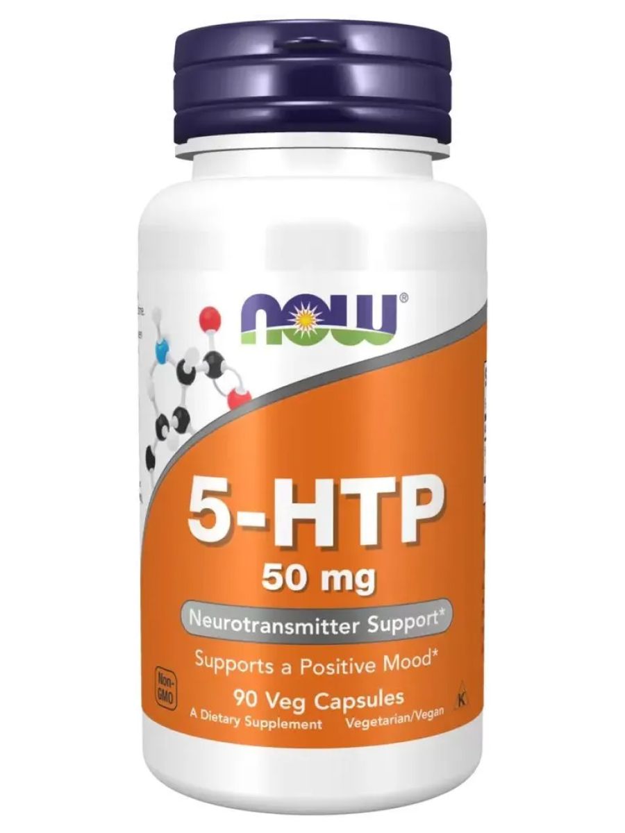 NOW 5-HTP Триптофан 50 мг 90 капсул (по 440 мг) для сна, от стресса, для нервной системы