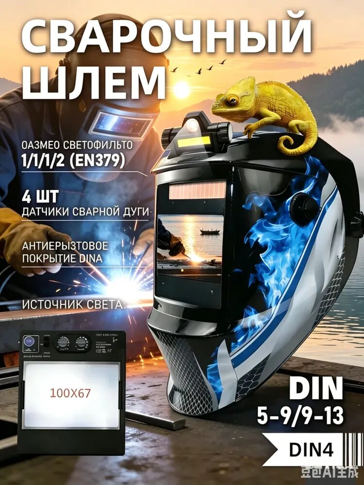 Подлинная электросварная маска хамелеона 100x67мм, DIN 5-9/9-13 (внешняя корректировка)
