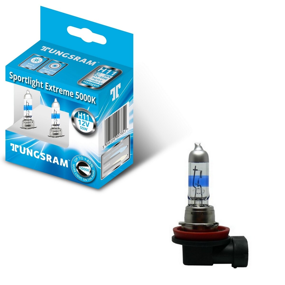 Лампы TUNGSRAM "Sportlight Extreme", H11, +40%, 12V, 55W, PGJ19-2, 5000K, комплект 2 шт.