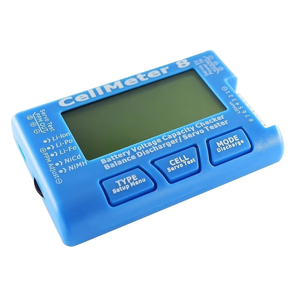 Тестер мощности LiPo литий-ионных аккумуляторов 2-8S и 4-8S с LED-индикатором для проверки уровня заряда и емкости, модель CellMeter 8