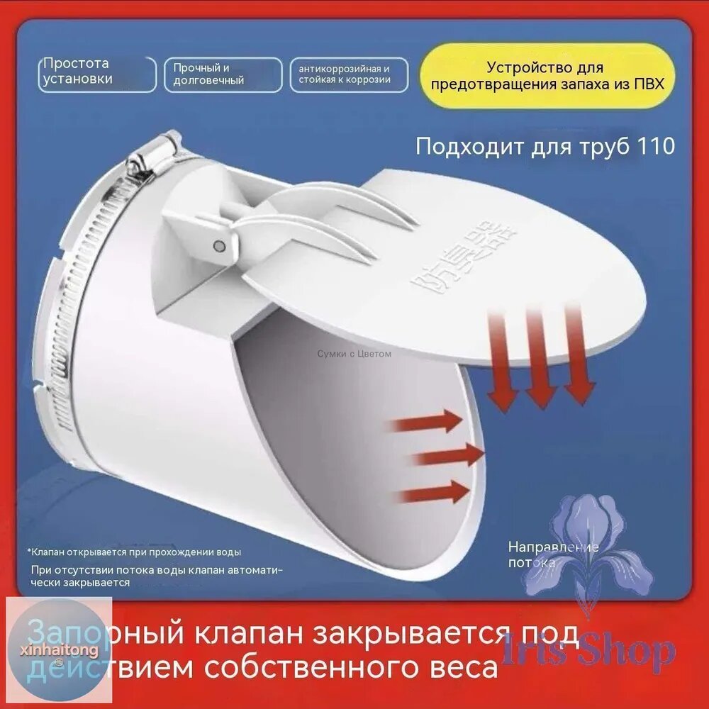 Пластиковый горизонтальный сливной клапан для труб 110.08mm
