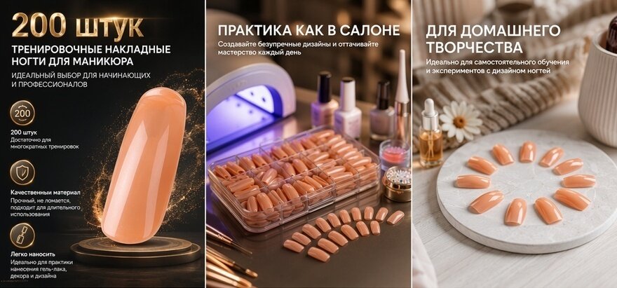 Искусственные ногти для маникюра, разноцветные, набор из 200 штук для практики