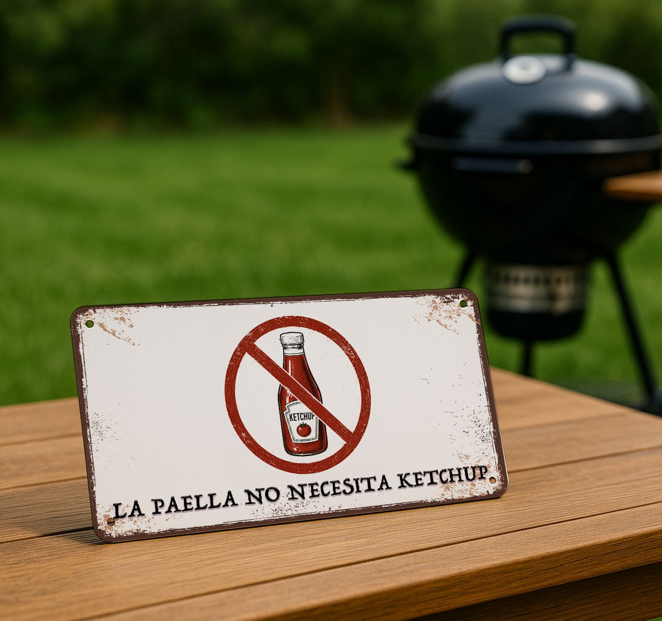 Металлическая табличка La Paella No Necesita Ketchup, декор кухни и зоны паэльи, подарок любителю Испании, 15х30 см