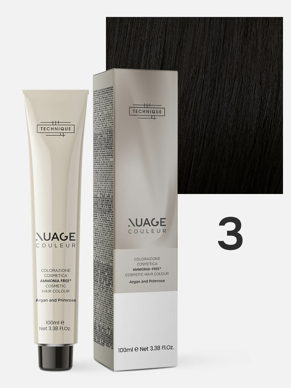 Крем - краска для волос профессиональная без аммиака Technique Nuage Ammonia Free Hair Color Cream 3 Темный каштановый, 100 мл