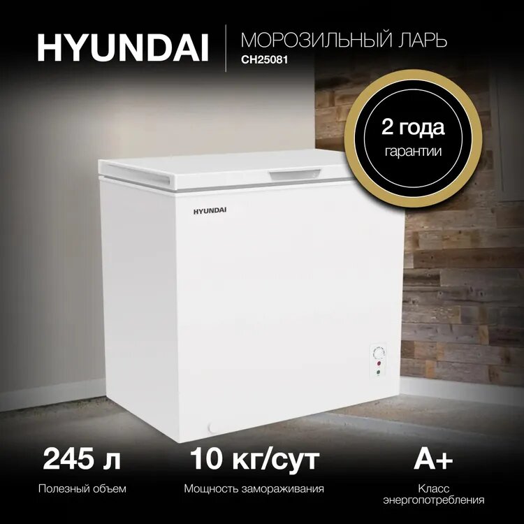 Ларь морозильный HYUNDAI CH25081 белый, объем 274 л, ручная разморозка
