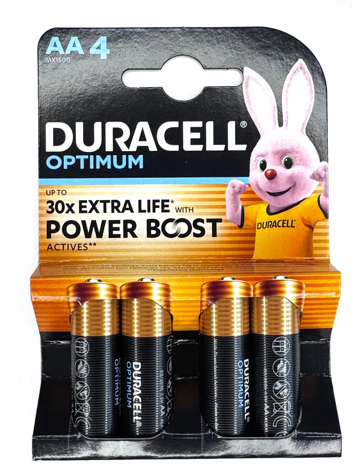 Батарейки DURACELL Optimum AA BL4, (4шт) в блистере, щелочные. (Бельгия) 2025г.