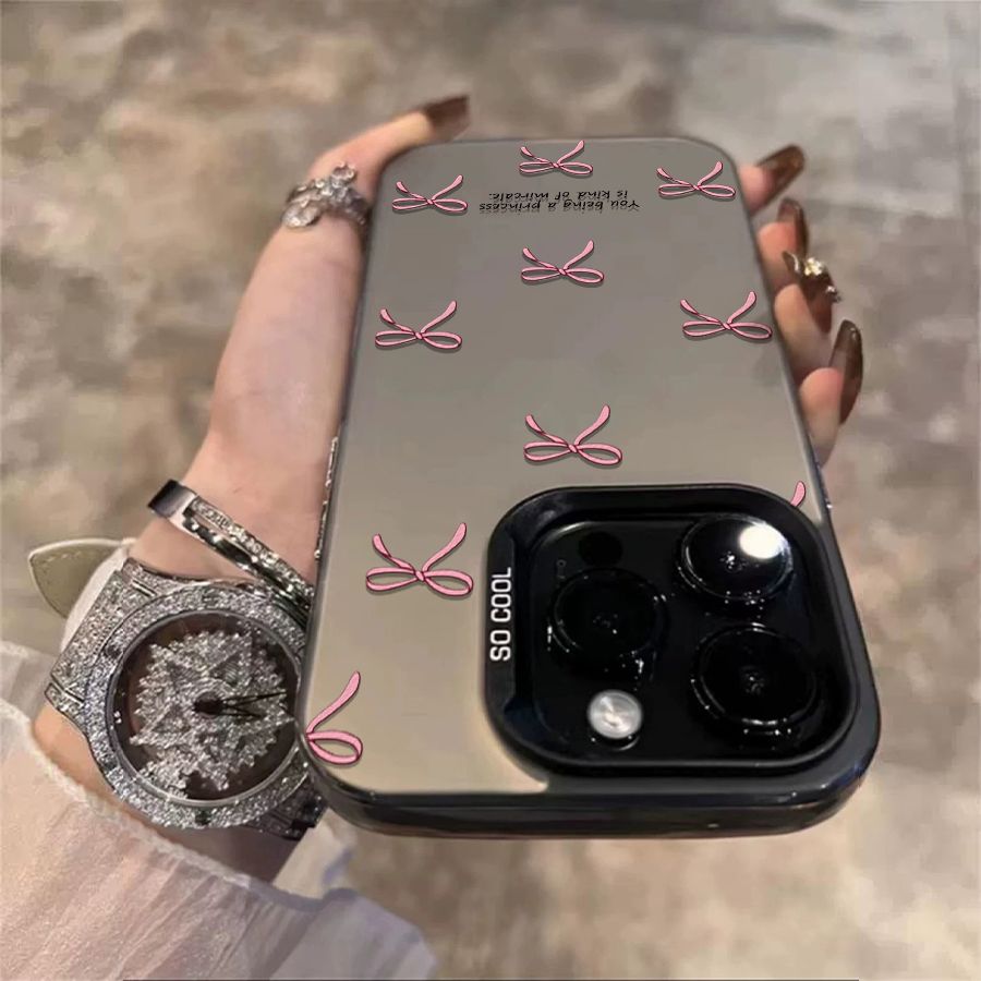 Чехол на Айфон 16 Про Макс / iPhone 16 Pro Max чёрный Розовые бантики