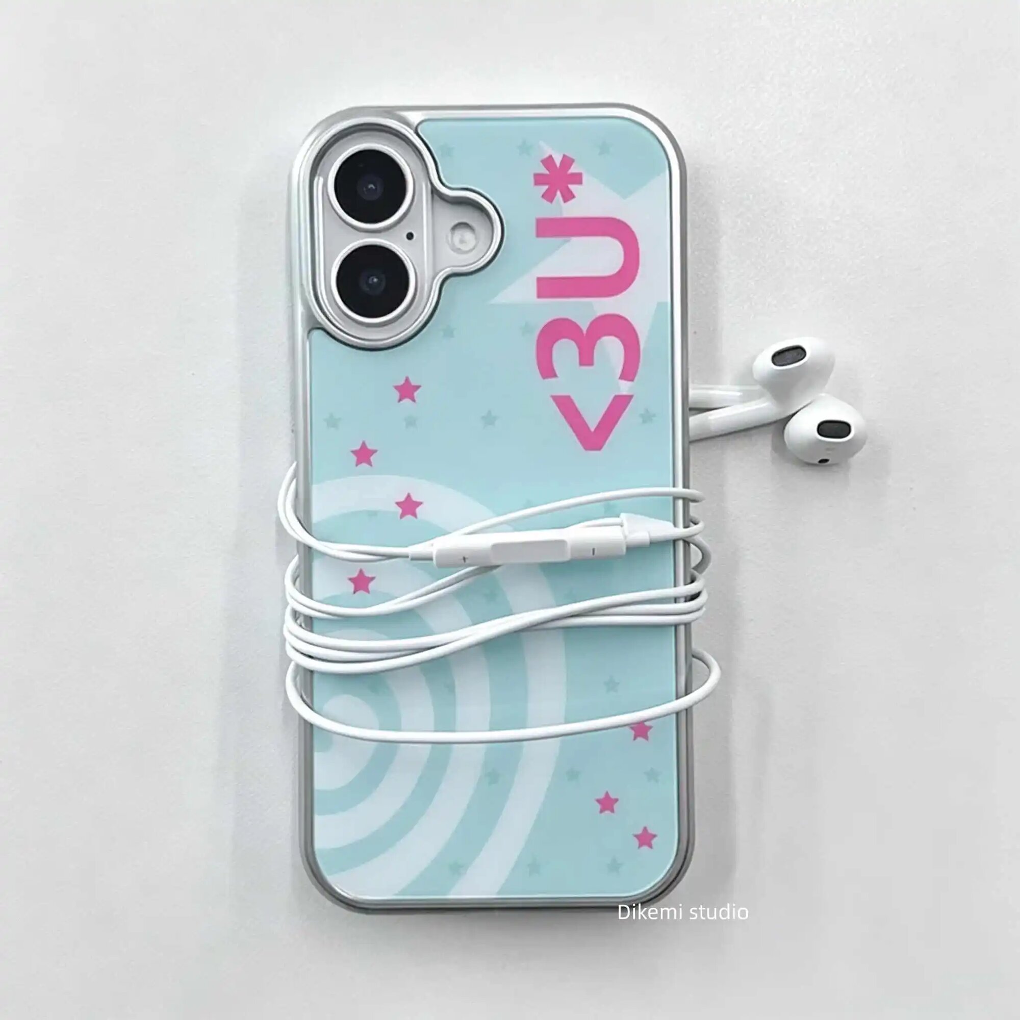 Корейский Силиконовый Чехол Y2K Sweet Cool Mint Blue Star Circle Silver Для Galaxy S23 FE, A6