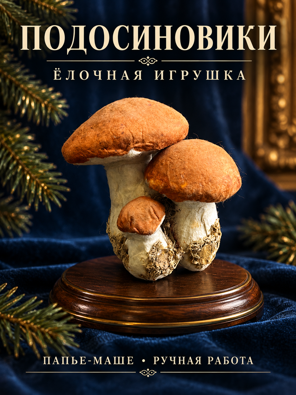 Винтажная ёлочная игрушка Грибы подосиновики из папье маше, ручная работа, СССР 1940-1950 гг