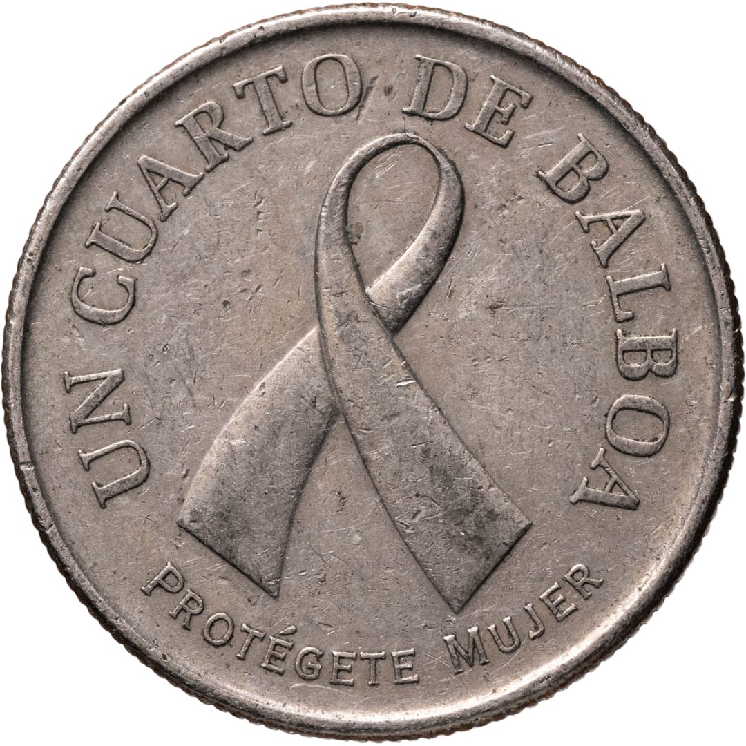 Панама 1/4 бальбоа balboa 2008 "Борьба с раком молочной железы", Мельхиор медь-никель, в сохранности XF