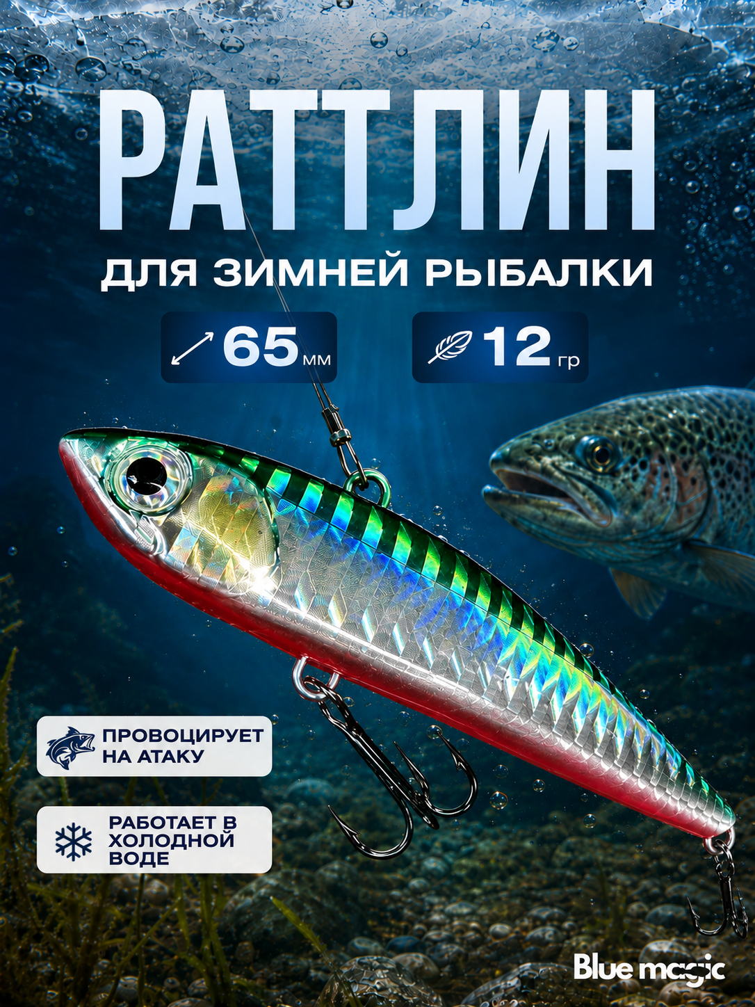 Раттлин для зимней рыбалки / воблер на форель 65 мм 12 гр