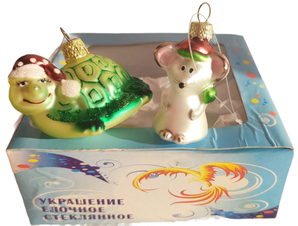 Новогодние елочные игрушки, стекло, на елку, Черепашка и Мышка, Winter Wings