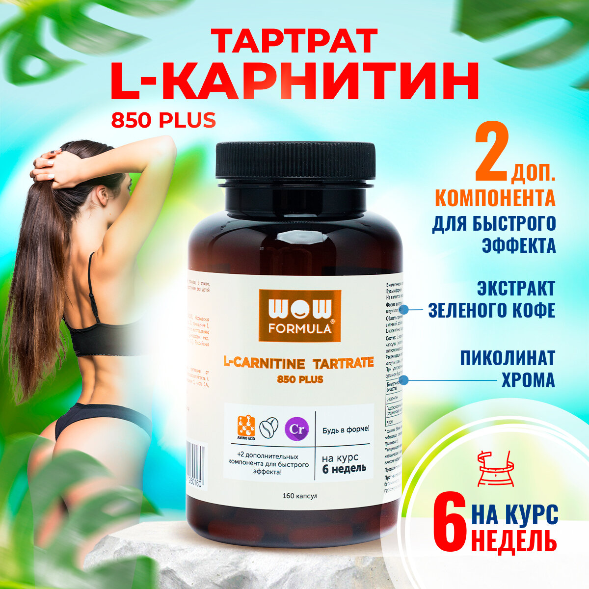 L-Carnitine Tartrate + Экстракт зеленого кофе + Хрома пиколинат. 160 капсул