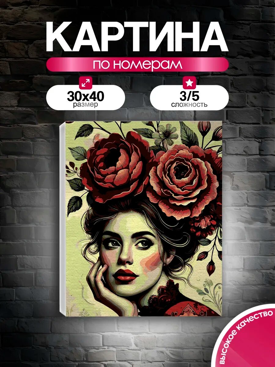 Картина по номерам 30x40 Девушка в алых розах