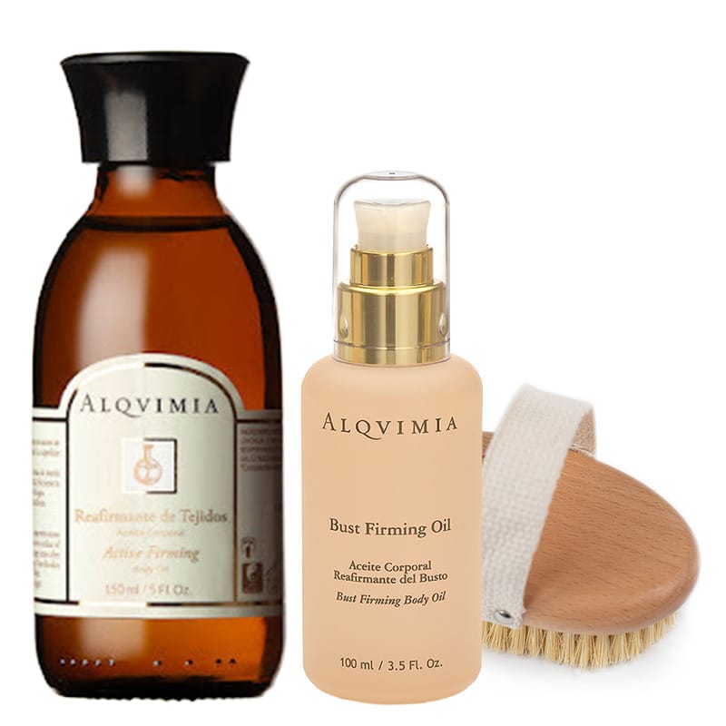 Alqvimia Body Oil Care Set: подтягивающее масло для тела, укрепляющее масло для бюста, щетка для массажа в комплекте